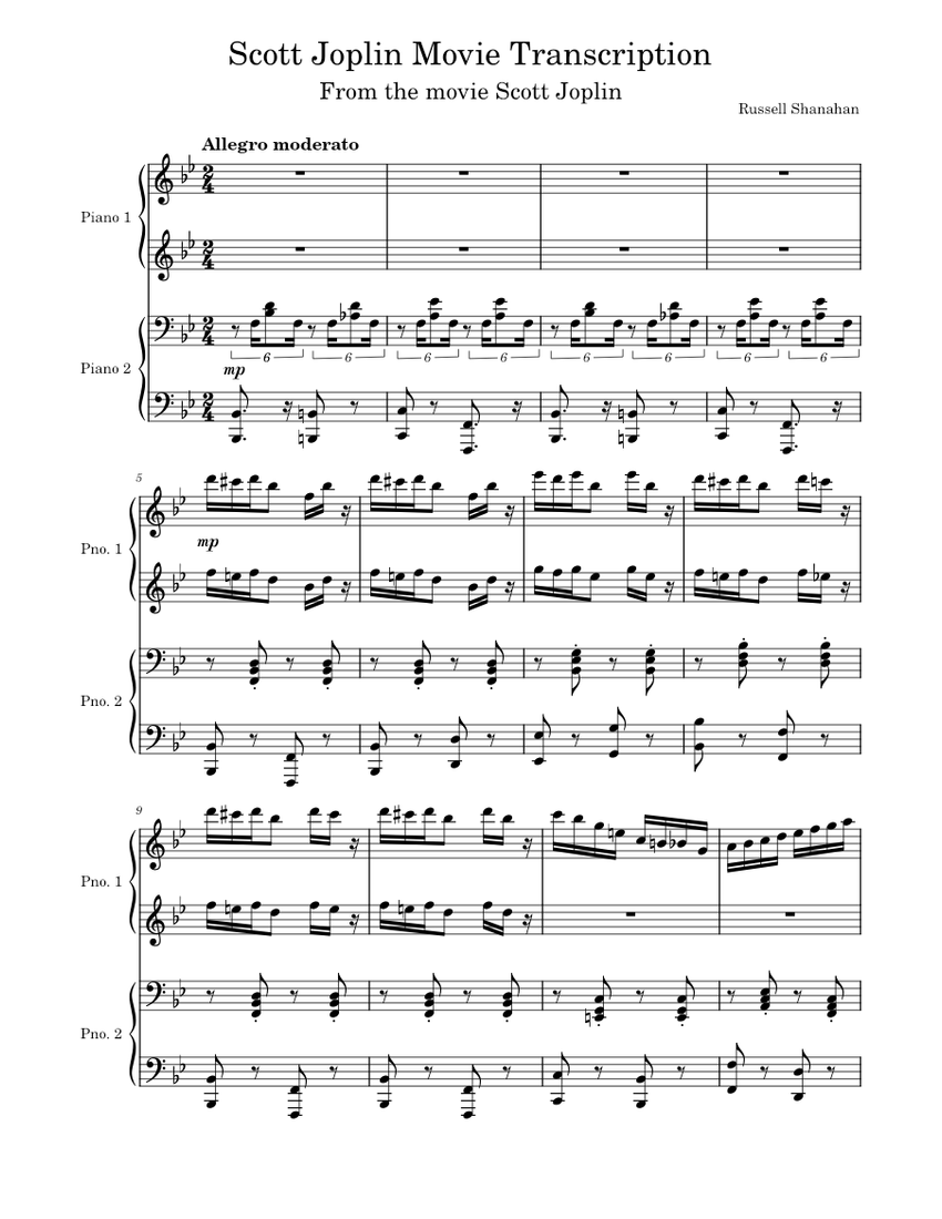 Scott Joplin Movie Transcription Sheet music for Piano (Solo) | Musescore.com