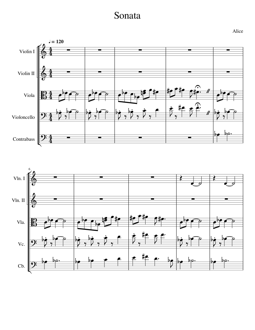 Sonata Sheet Music For Contrabass Violin Viola Cello String Quintet 6359