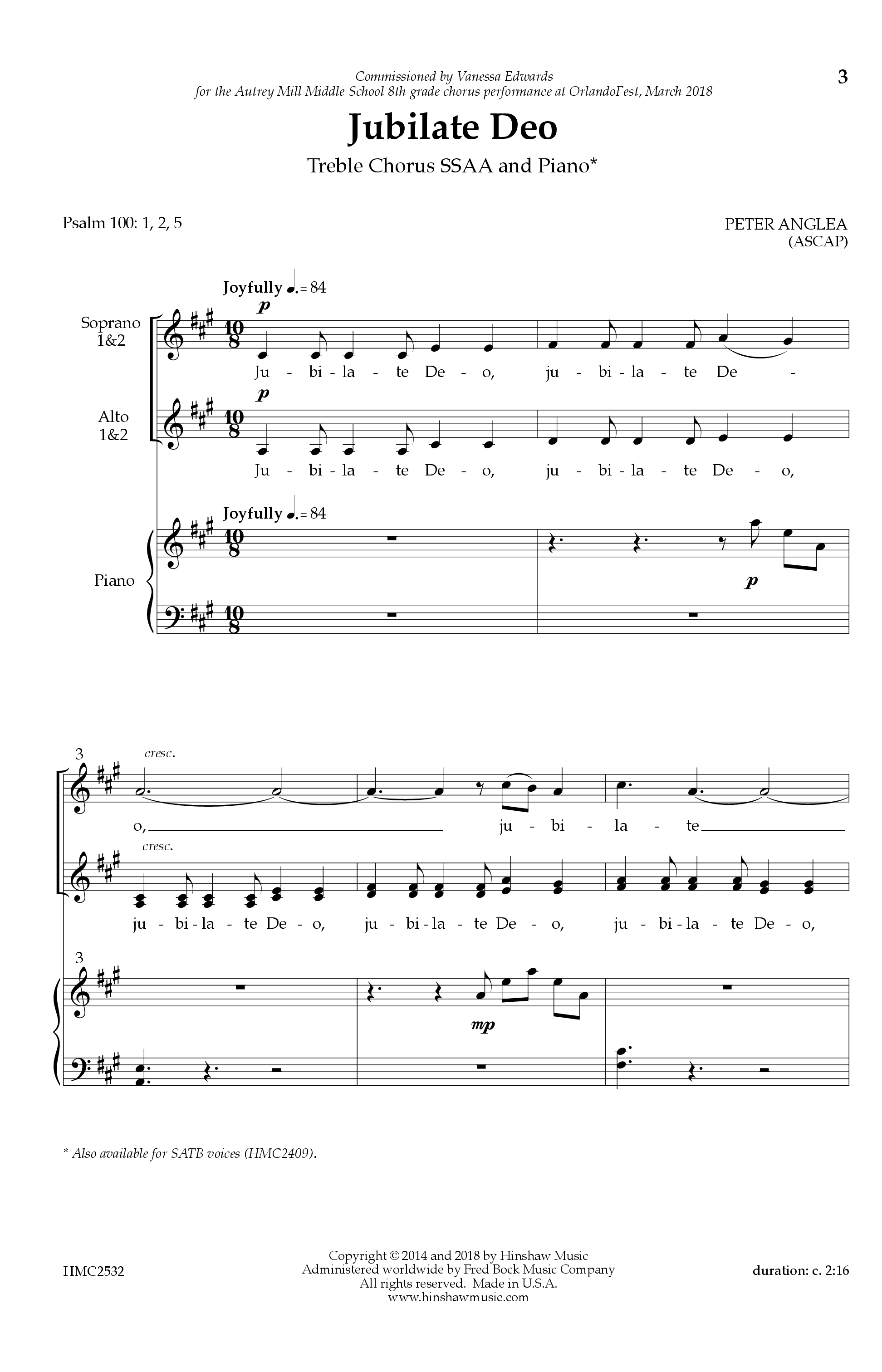 Play Official version of Jubilate Deo Sheet Music by Peter Anglea for ...