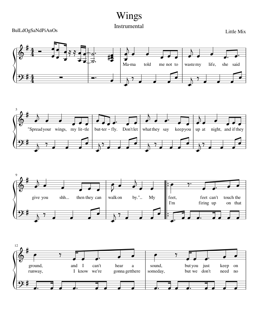 Wings Sheet Music for Piano (Solo) Easy | MuseScore.com