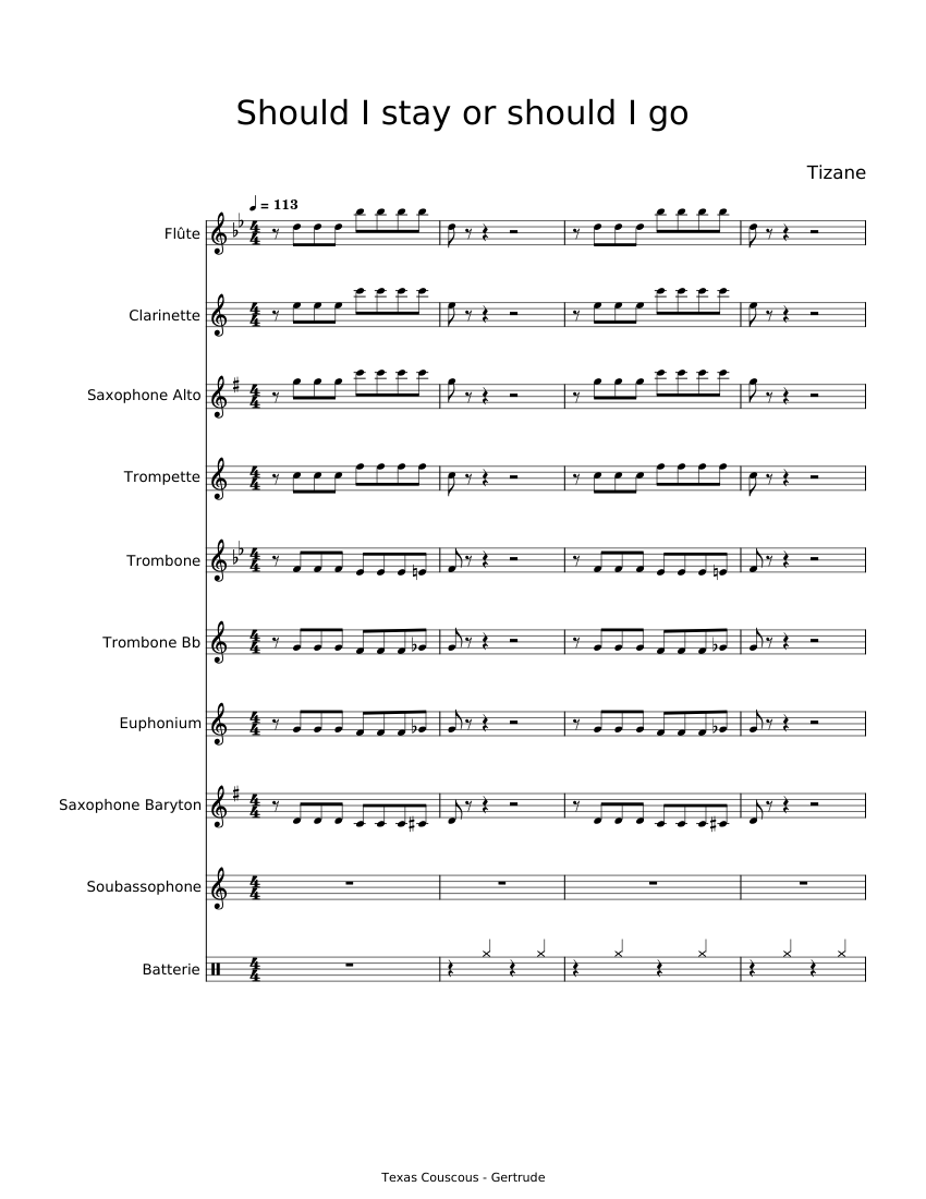 Should I Stay Or Should I Go - The Clash Sheet Music for Trombone ...