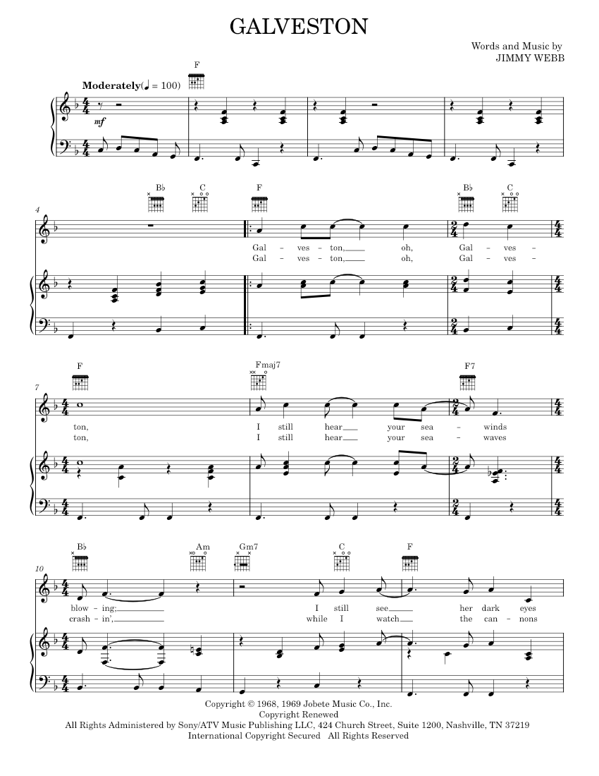 galveston Sheet music for Piano, Vocals by Glen Campbell Official ...