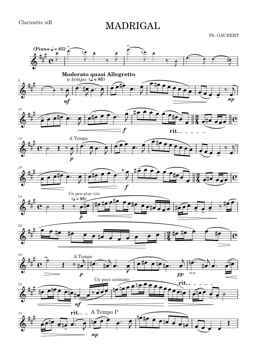 GAUBERT- Madrigal- clar siB Sheet music for Piano (Piano Duo ...