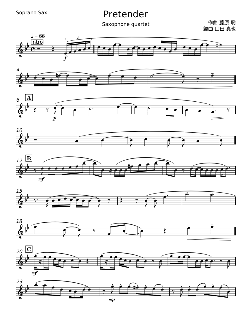 Pretender - Official髭男dism Sheet music for Saxophone soprano (Solo) | Musescore.com