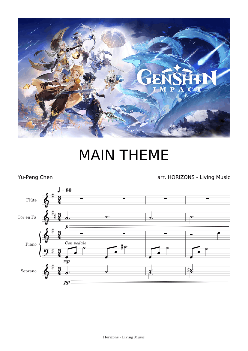 Genshin Impact Main Theme - Yu-Peng Chen Sheet music for Piano, Soprano ...
