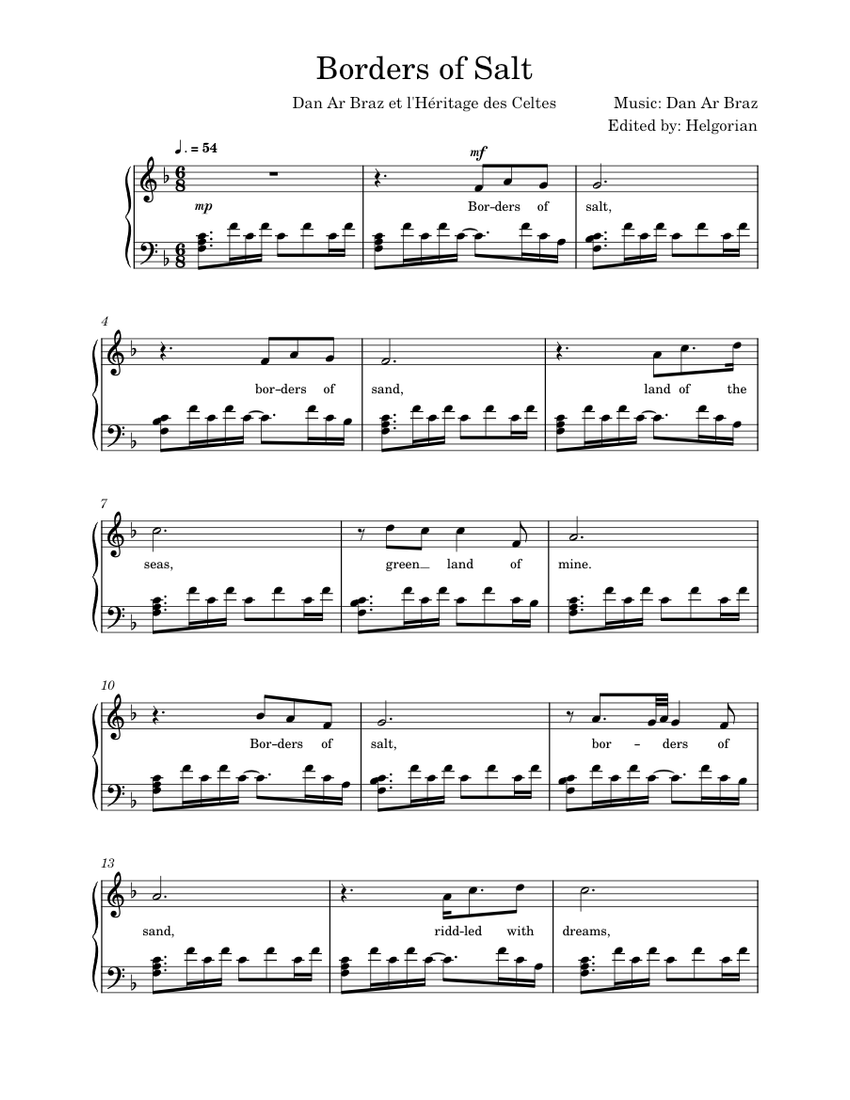 Borders of Salt – Dan Ar Braz Sheet music for Piano (Solo) | Musescore.com
