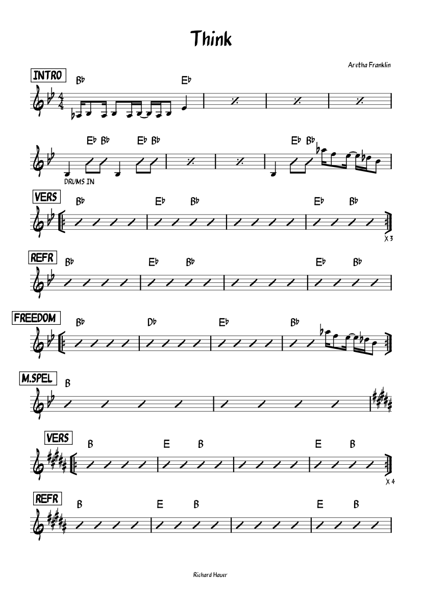Think – Aretha Franklin Sheet Music for Piano (Jazz Band) Easy ...