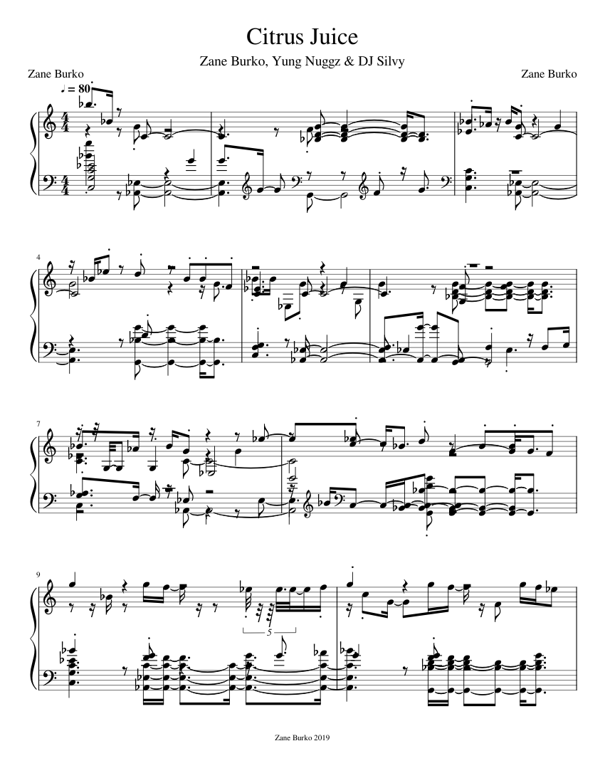 Zane Burko - Citrus Juice Sheet music for Piano (Solo) | Musescore.com