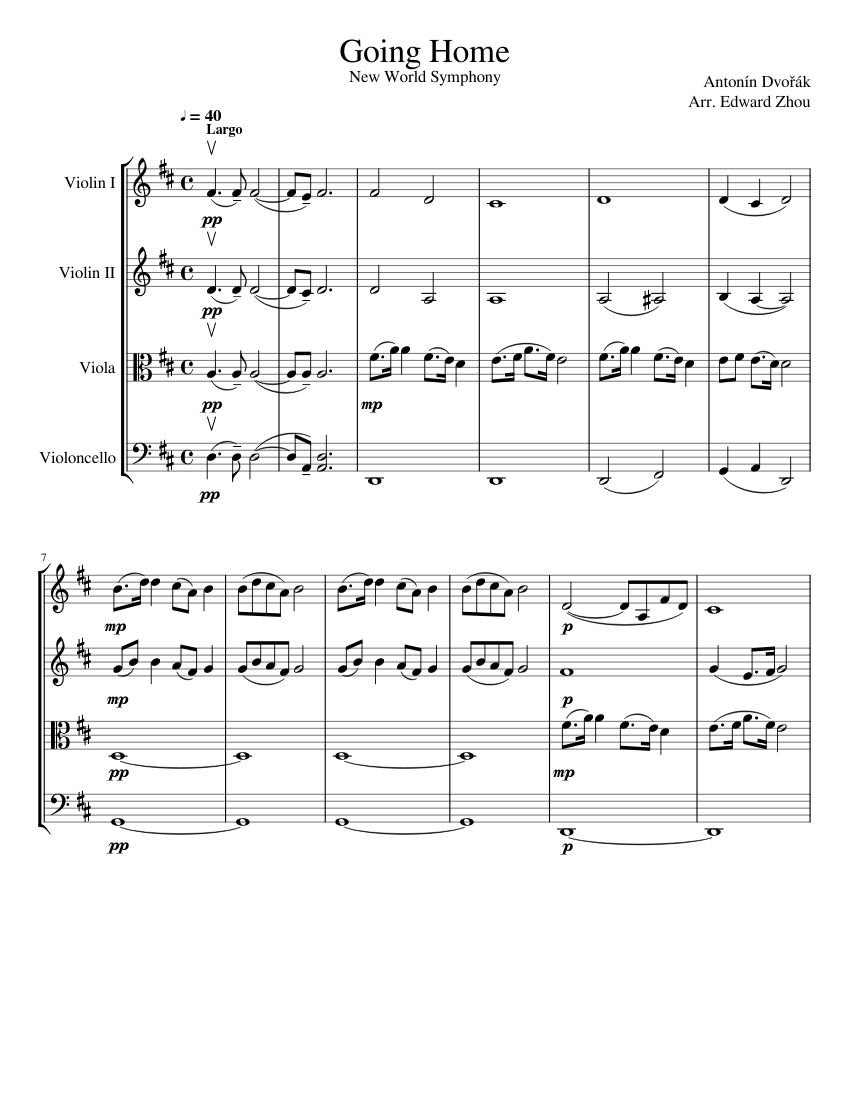 Going Home (New World Symphony) - Antonín Dvořák Sheet music for Violin ...
