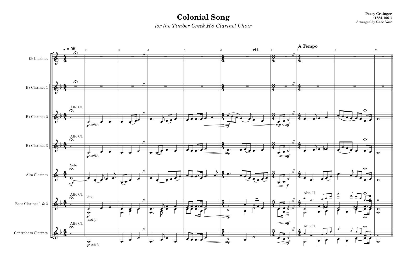 Colonial Song - Gabe Nair Sheet music for Clarinet other (Woodwind ...