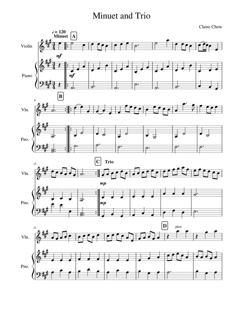 Minuet and Trio Sheet music for Piano, Violin (Solo) | Musescore.com