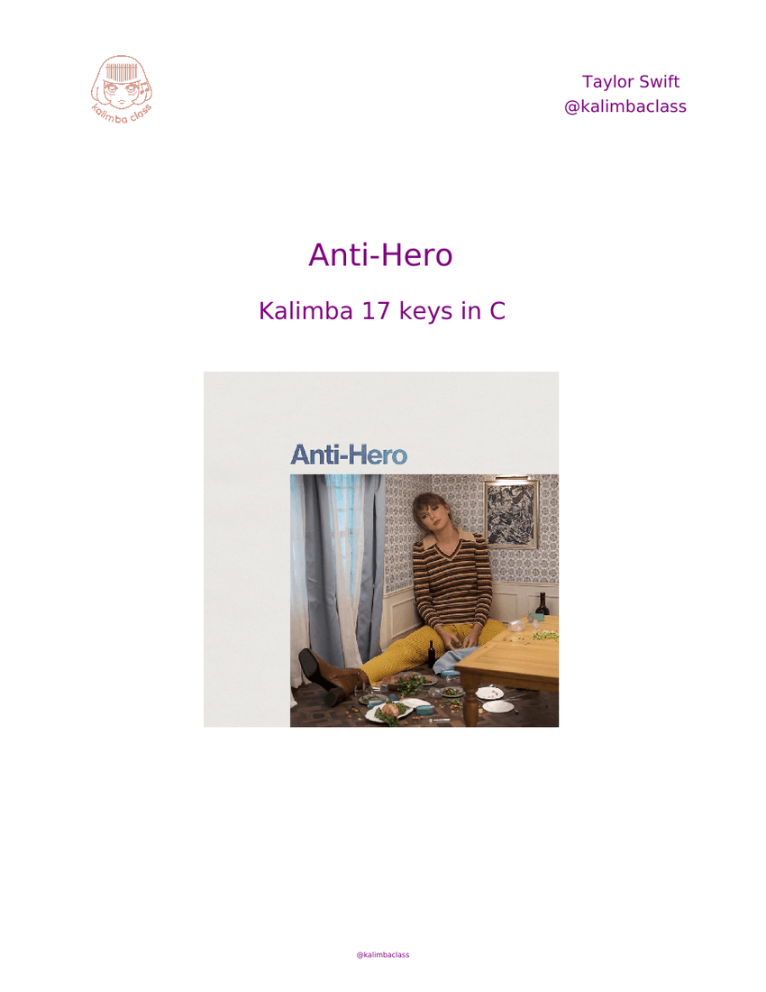 Anti-Hero by Taylor Swift [Kalimba Tutorial] Sheet music for Kalimba ...