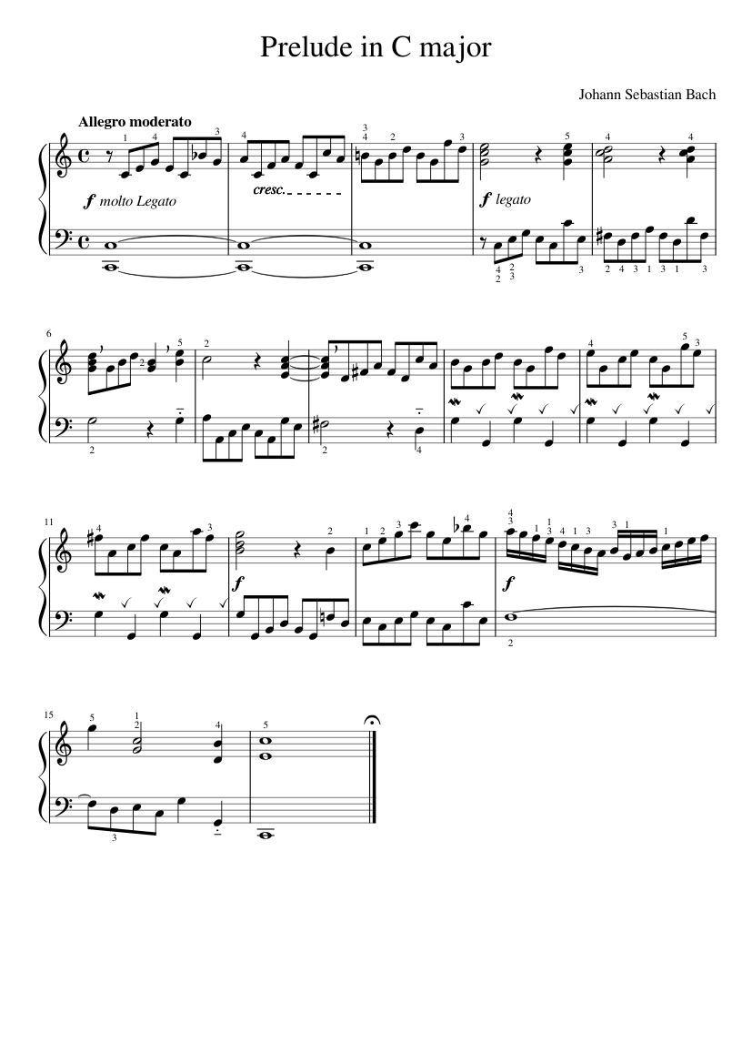 Bach, Prelude in C major, BWV 939 Sheet music for Piano (Solo) Easy ...