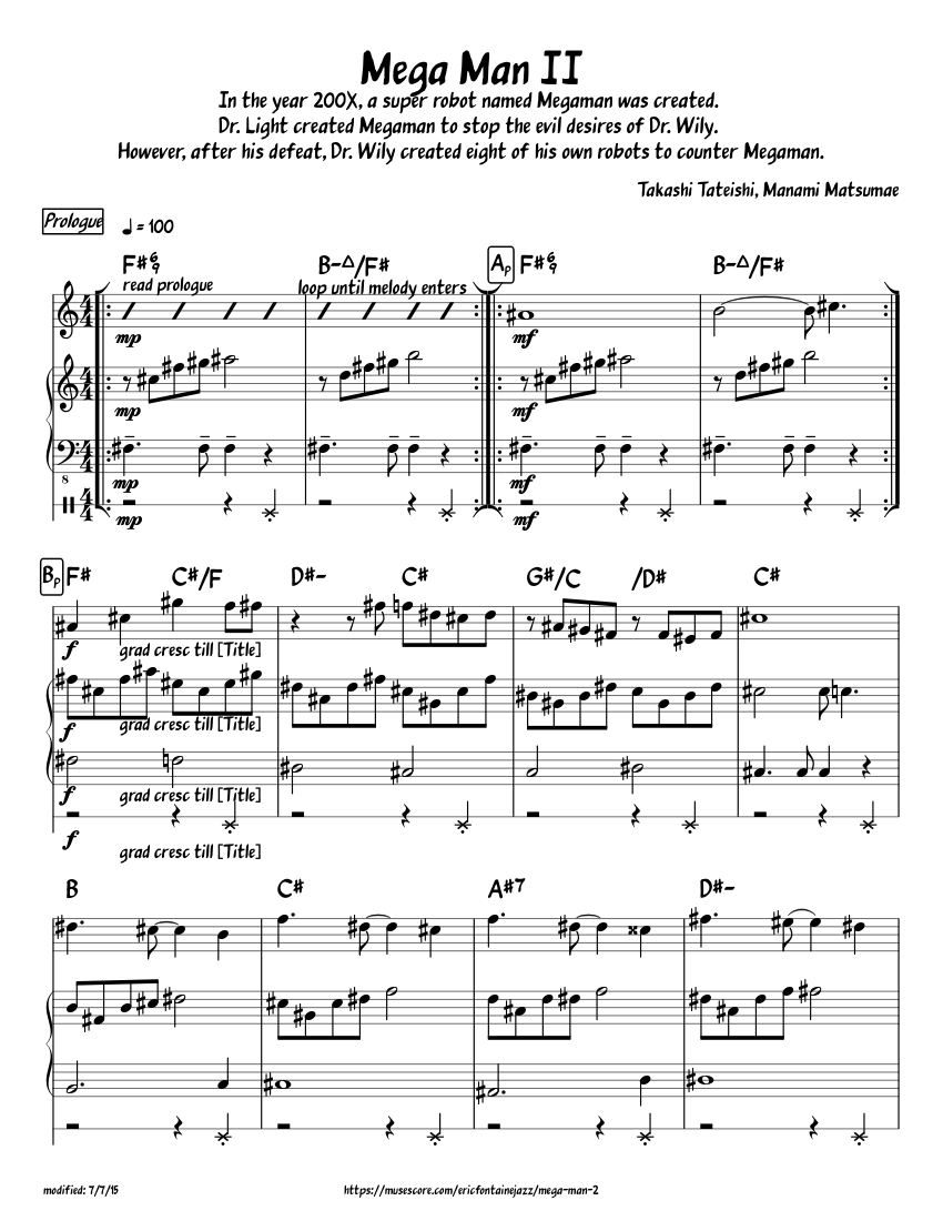 Mega Man 2 (NES) soundtrack (chord symbols, lead, counter melody, bass ...