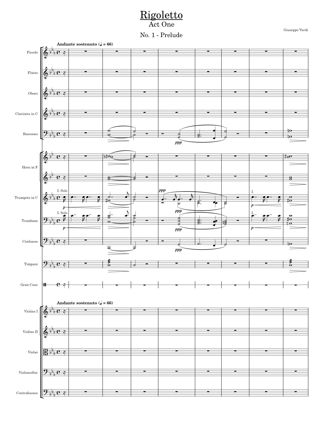 Rigoletto - Act I: No. 1 - Prelude, Giuseppe Verdi Sheet Music for ...