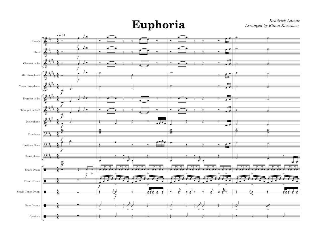 Euphoria – Kendrick Lamar Sheet music for Trombone, Tuba, Flute, Oboe ...