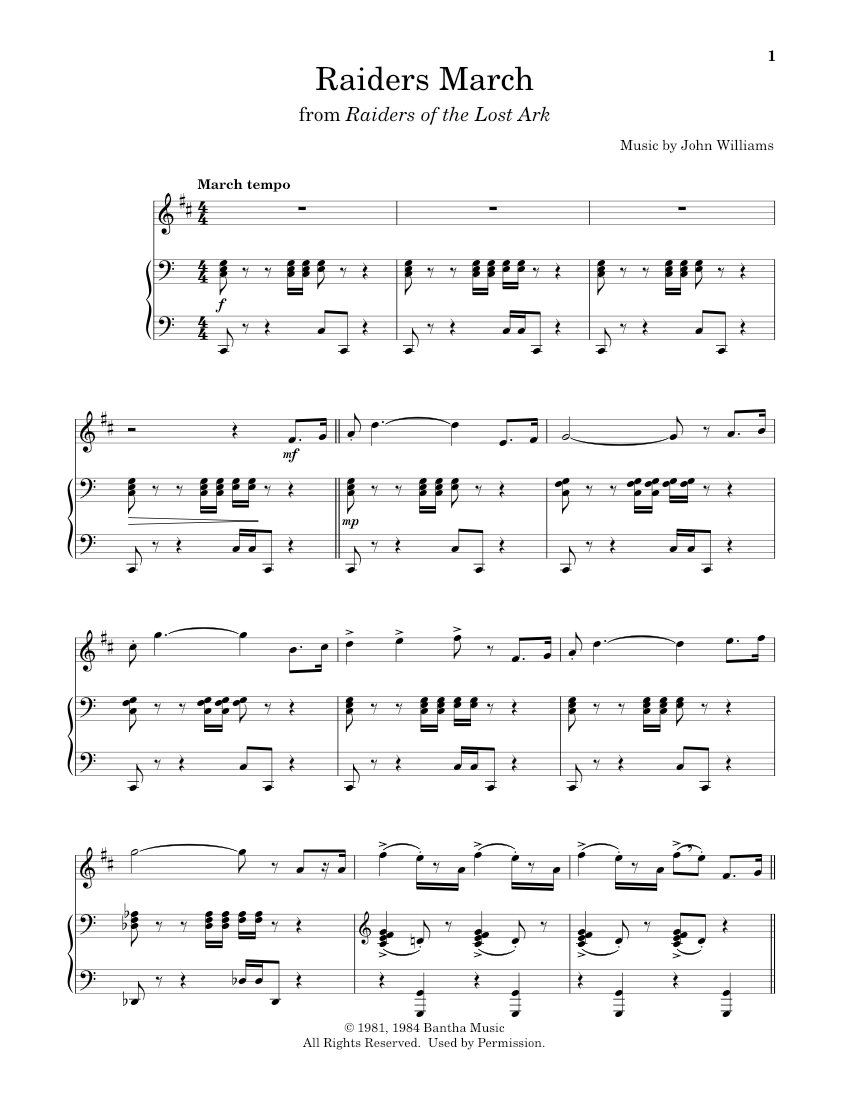 Play Official version of Raiders March Sheet Music by John Williams for ...