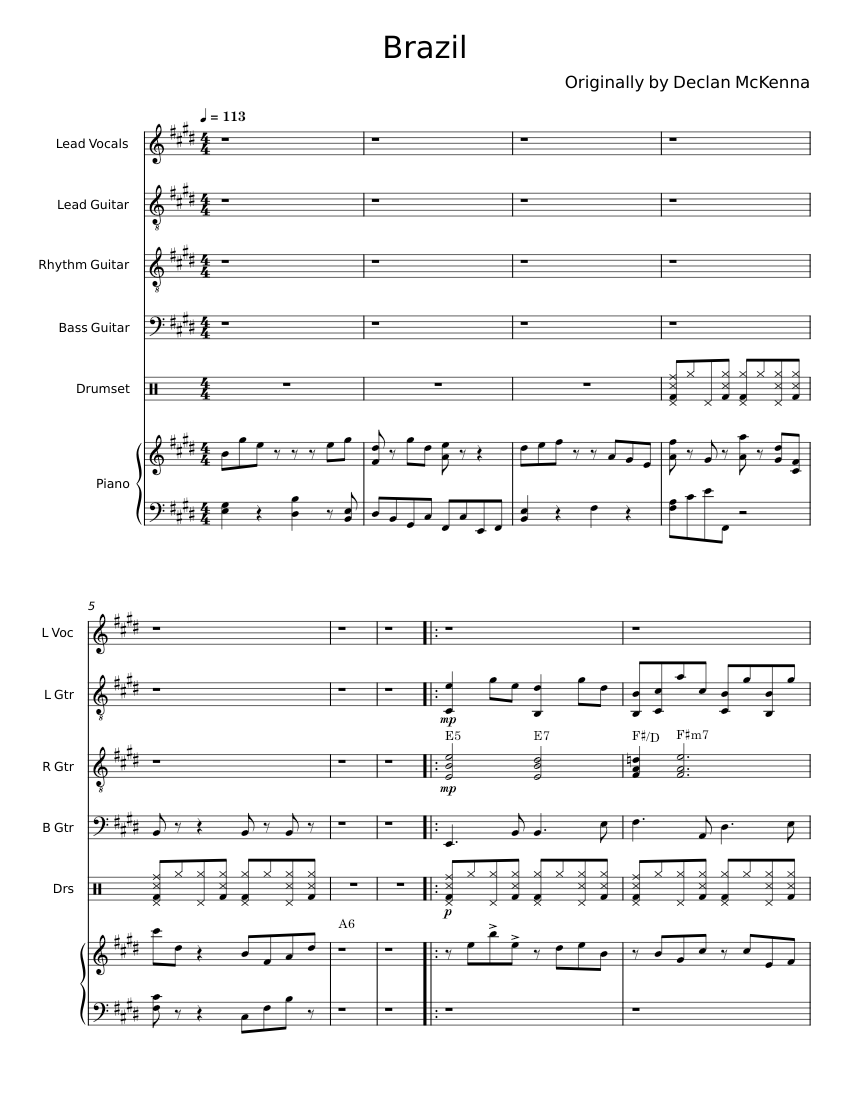 Brazil - Declan McKenna Sheet Music with Chords for Piano, Trombone ...