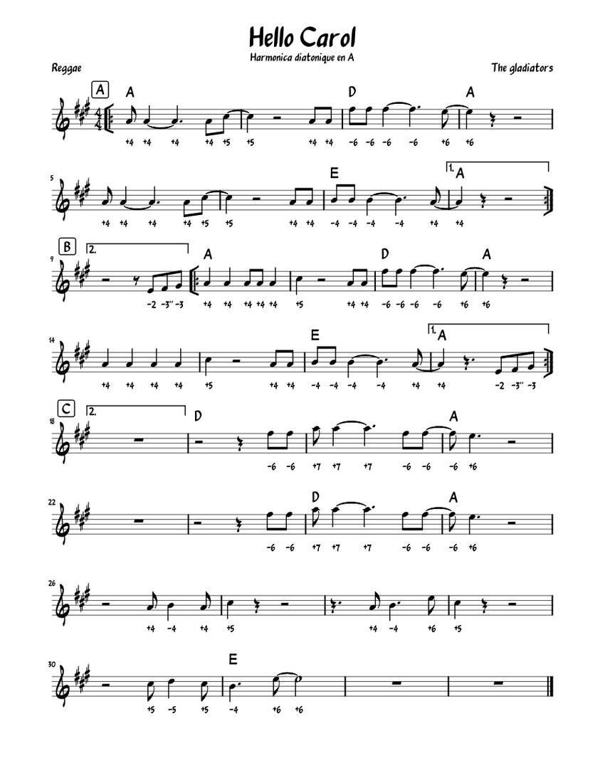 Hello Carol Sheet music for Harmonica (Solo) | Musescore.com