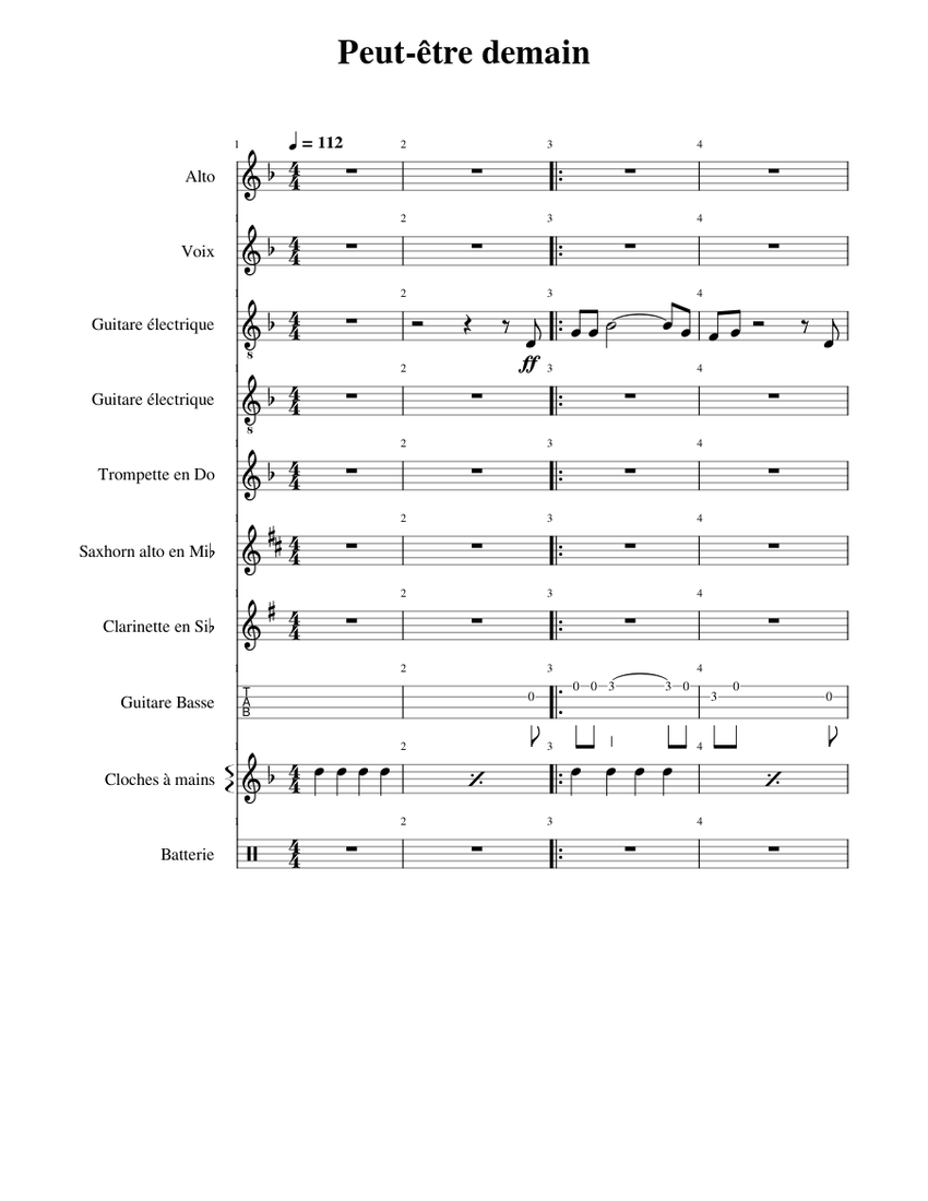 Peut-être_demain Sheet music for Alto, Vocals, Clarinet in b-flat ...