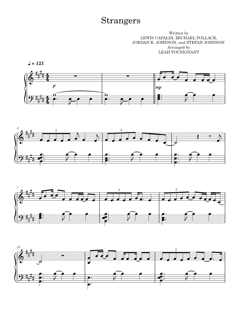Strangers – Lewis Capaldi Sheet music for Piano (Solo) | Musescore.com