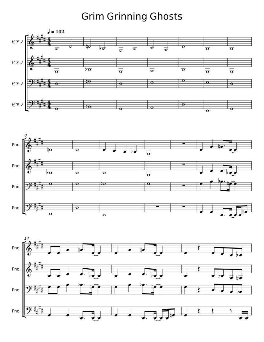 Grim Grinning Ghosts Sheet music for Piano (Mixed Quartet) | Musescore.com