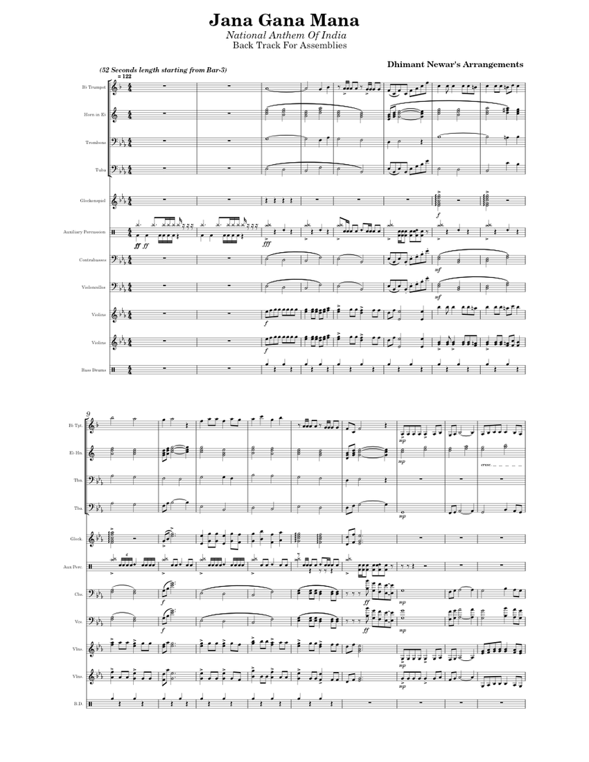 Jana Gana Mana( Arr. Dhimant Newar) – R. Tagore/M. Cousins. Sheet music for Trombone, Tuba ...