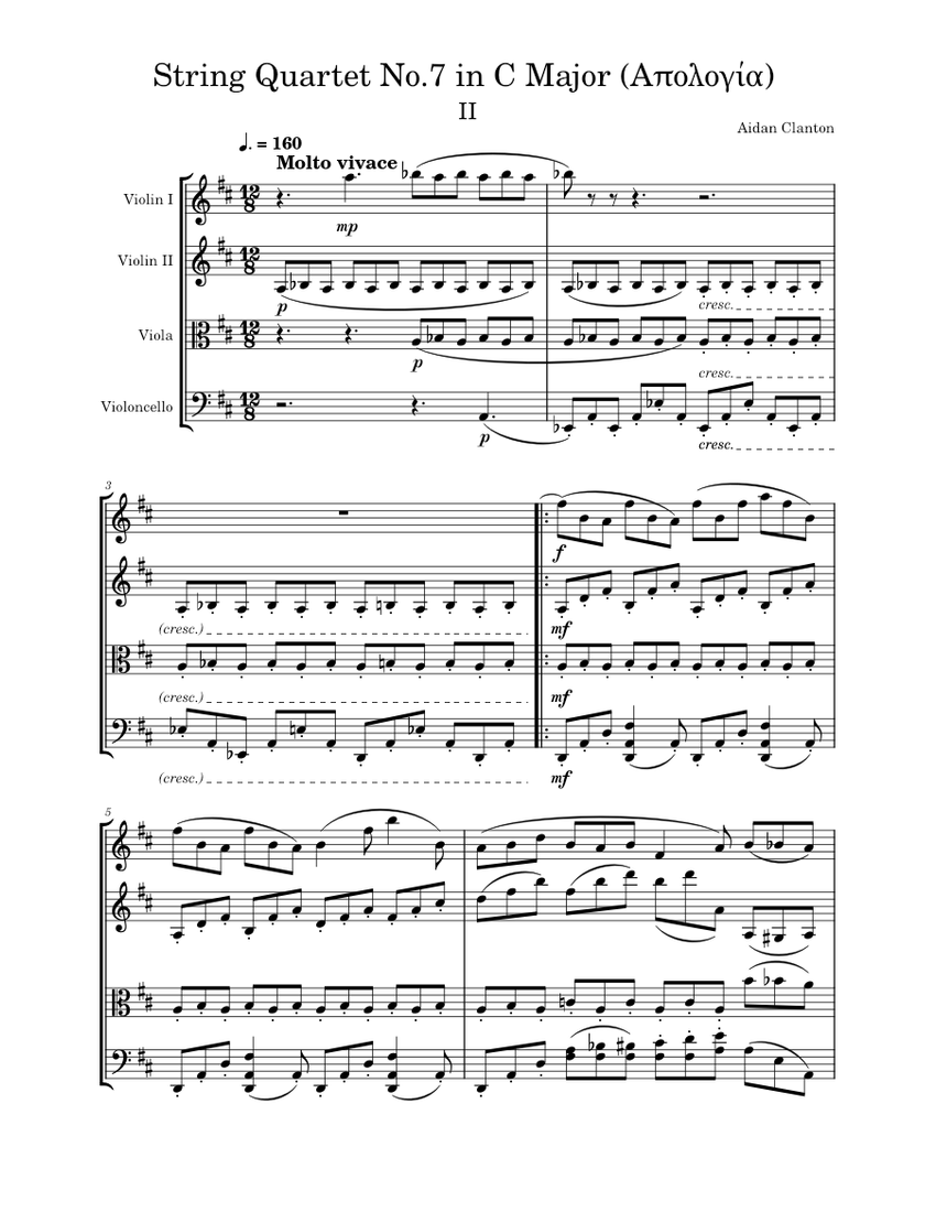 String Quartet No.7 in C Major (Απολογία) - Movement 2 Sheet music for ...