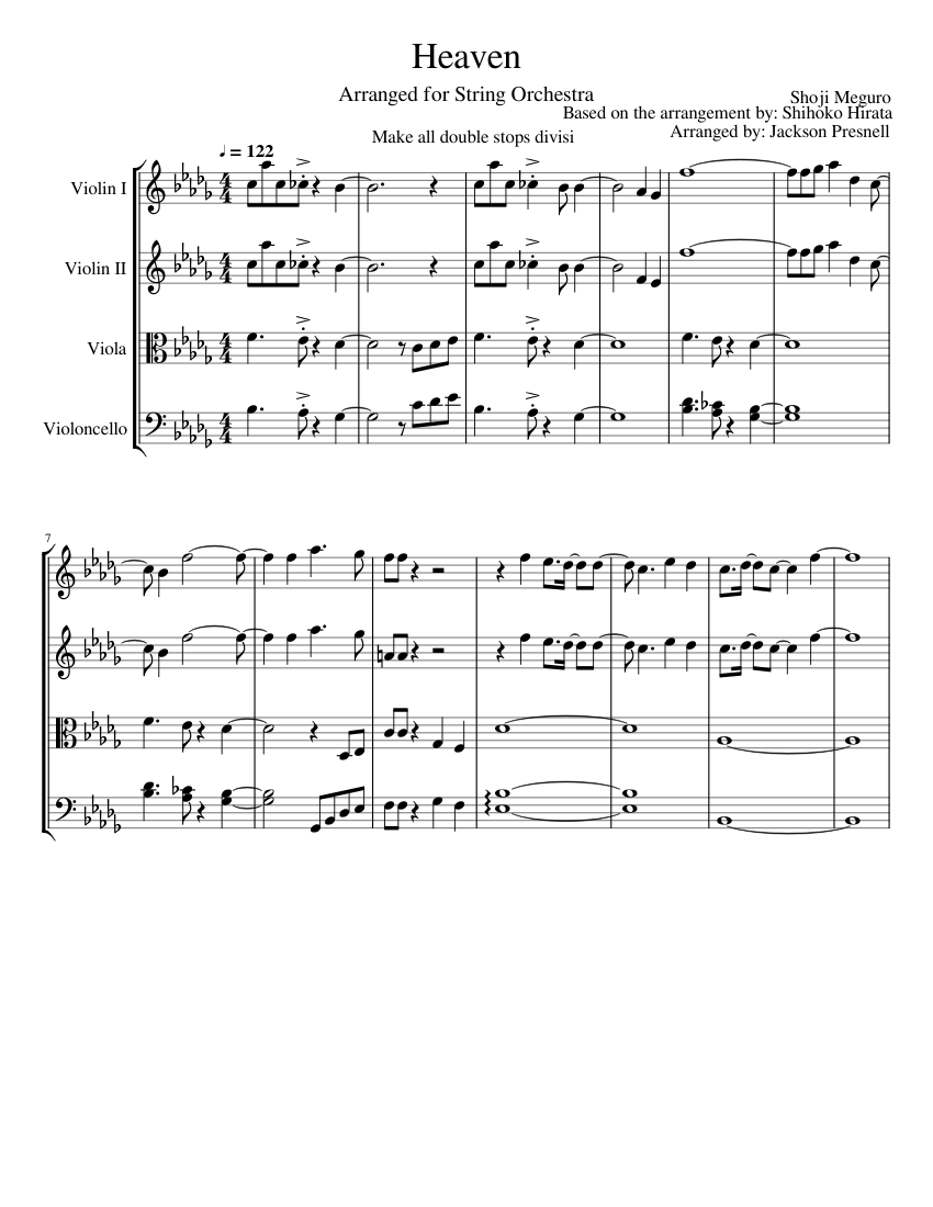 Heaven Sheet music for Violin, Viola, Cello (String Quartet ...