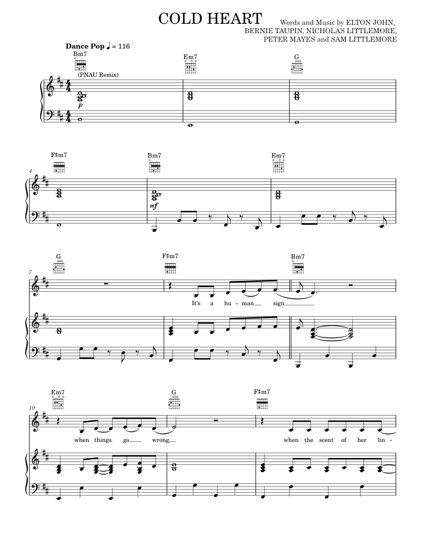 Play Official version of Cold Heart (PNAU Remix) Sheet Music by Elton ...