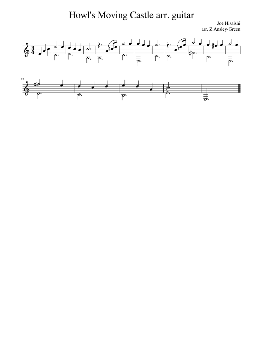 Howl's_Moving_Castle for Easy Guitar Sheet music for Piano (Solo ...