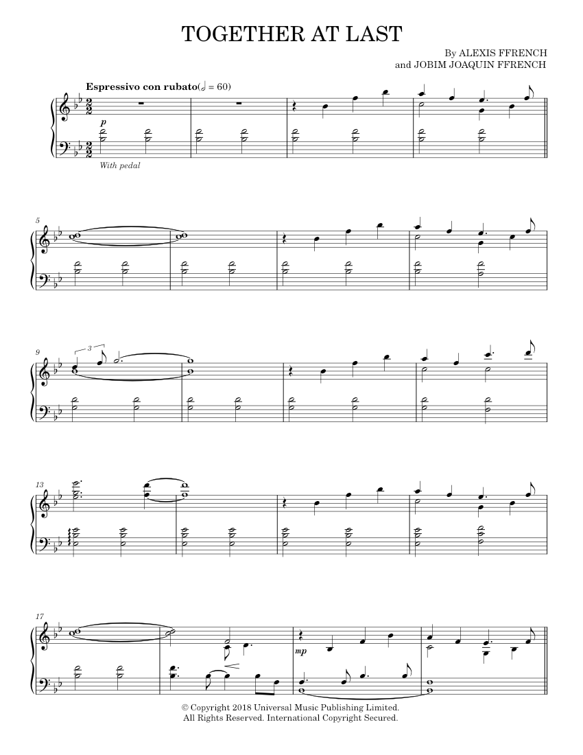 Play Official version of Together At Last Sheet Music by Alexis Ffrench ...