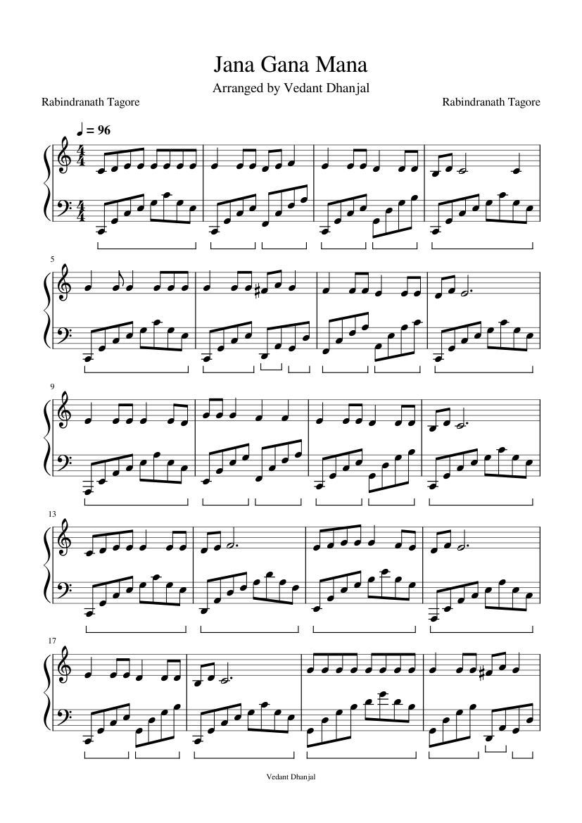 Jana Gana Mana – Rabindranath Tagore , Piano solo by Vedant Dhanjal Sheet music for Piano (Solo ...