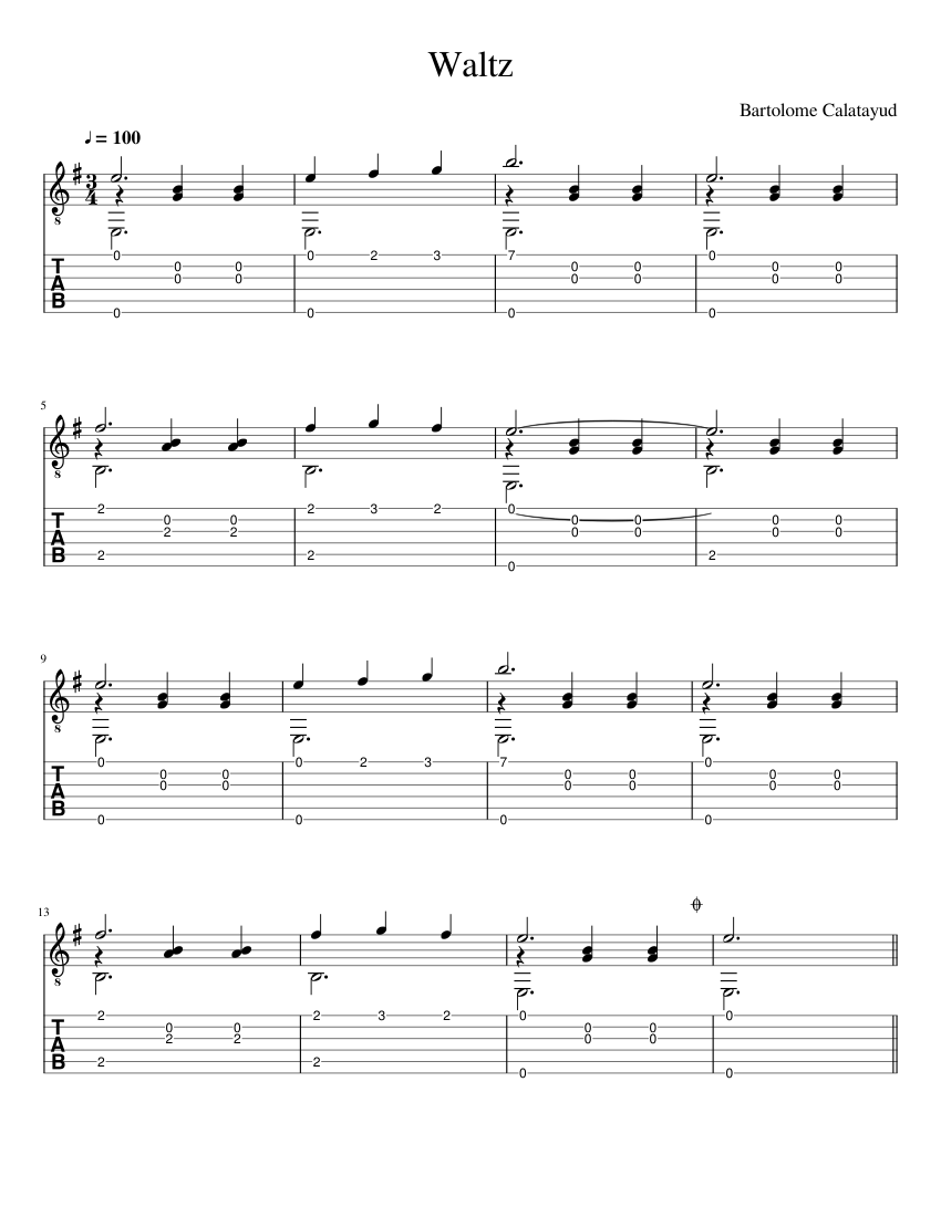 Waltz Sheet music for Guitar (Solo) | Download and print in PDF or MIDI ...