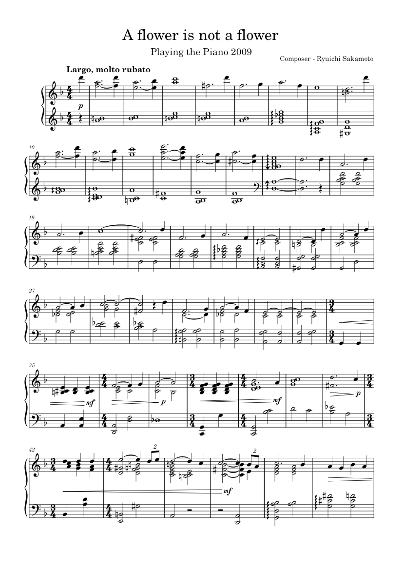 A Flower Is Not A Flower – Ryuichi Sakamoto Sheet music for Piano (Solo ...