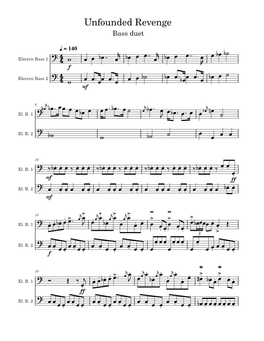 Unfounded Bass lol Sheet music for Bass guitar (String Duet ...