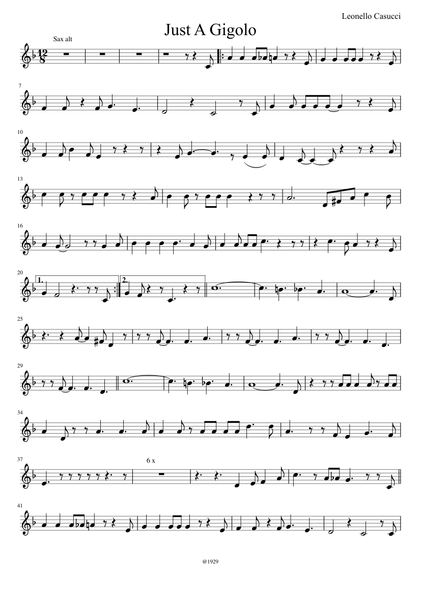 Just A Gigolo F dur sax alt Sheet music for Piano (Solo) Easy ...