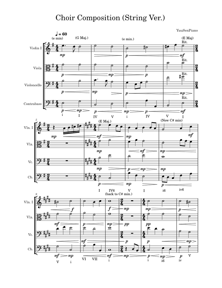 Choir Composition String Ver. Sheet music for Contrabass, Violin, Viola ...