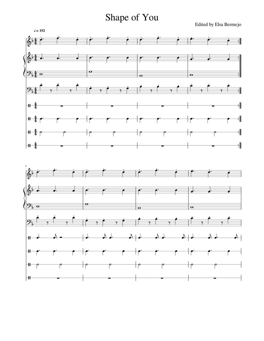 Shape of You Elsa Dm Sheet music for Piano, Violin, Cello, Snare Drum ...