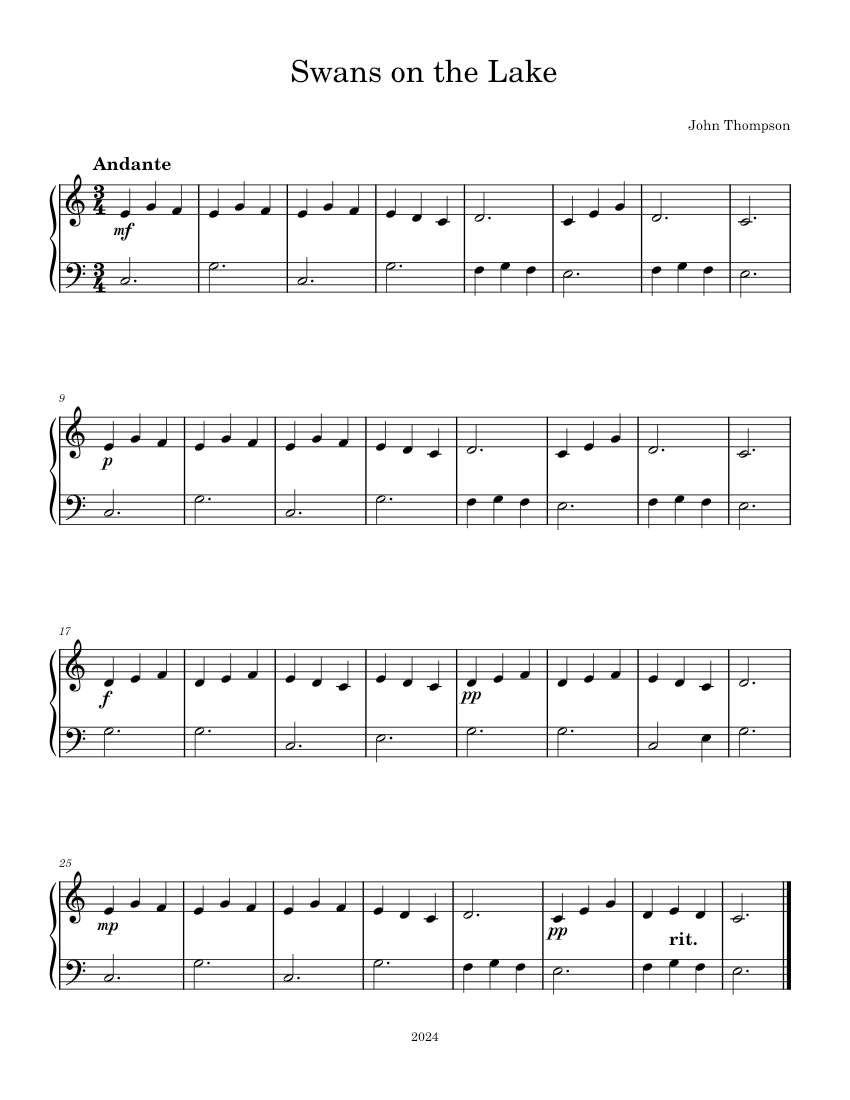 Swans on the Lake – John Thompson Swans on the Lake Sheet music for ...