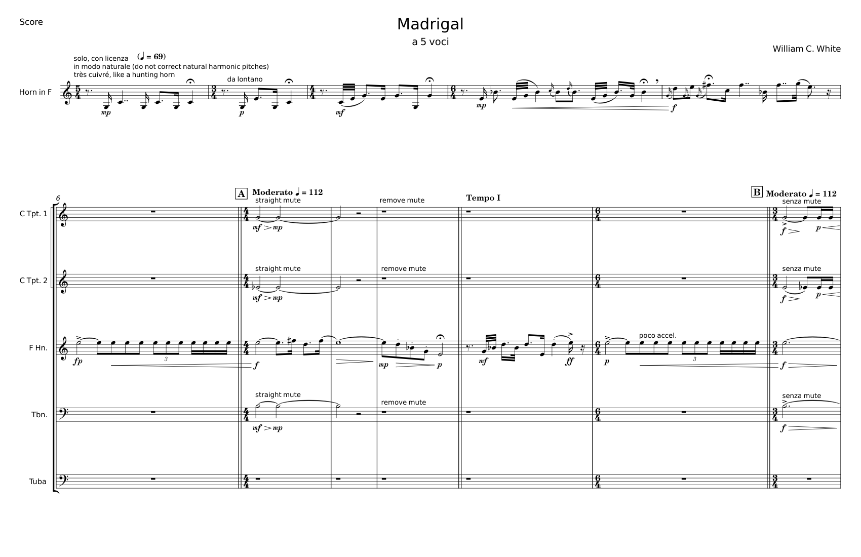 Madrigal - William C. White Sheet music for Trombone, Tuba, French horn ...