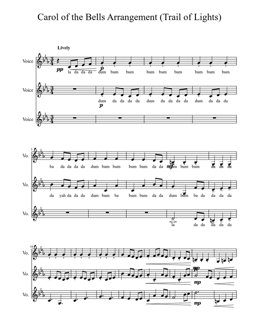 Carol of the Bells Arrangement (based on PTX) Sheet music for Voice ...