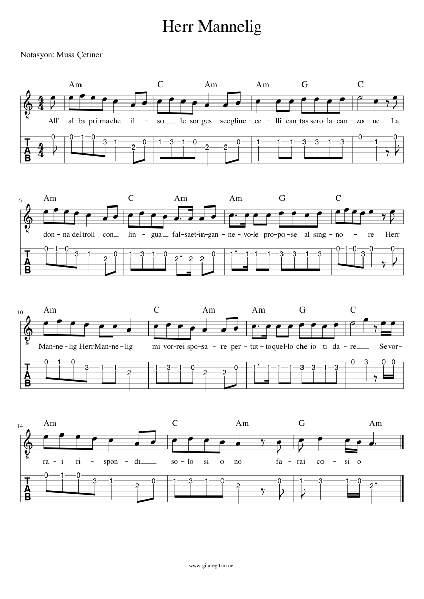 Herr Mannelig Sheet Music and Tab with Chords for Guitar (Solo ...