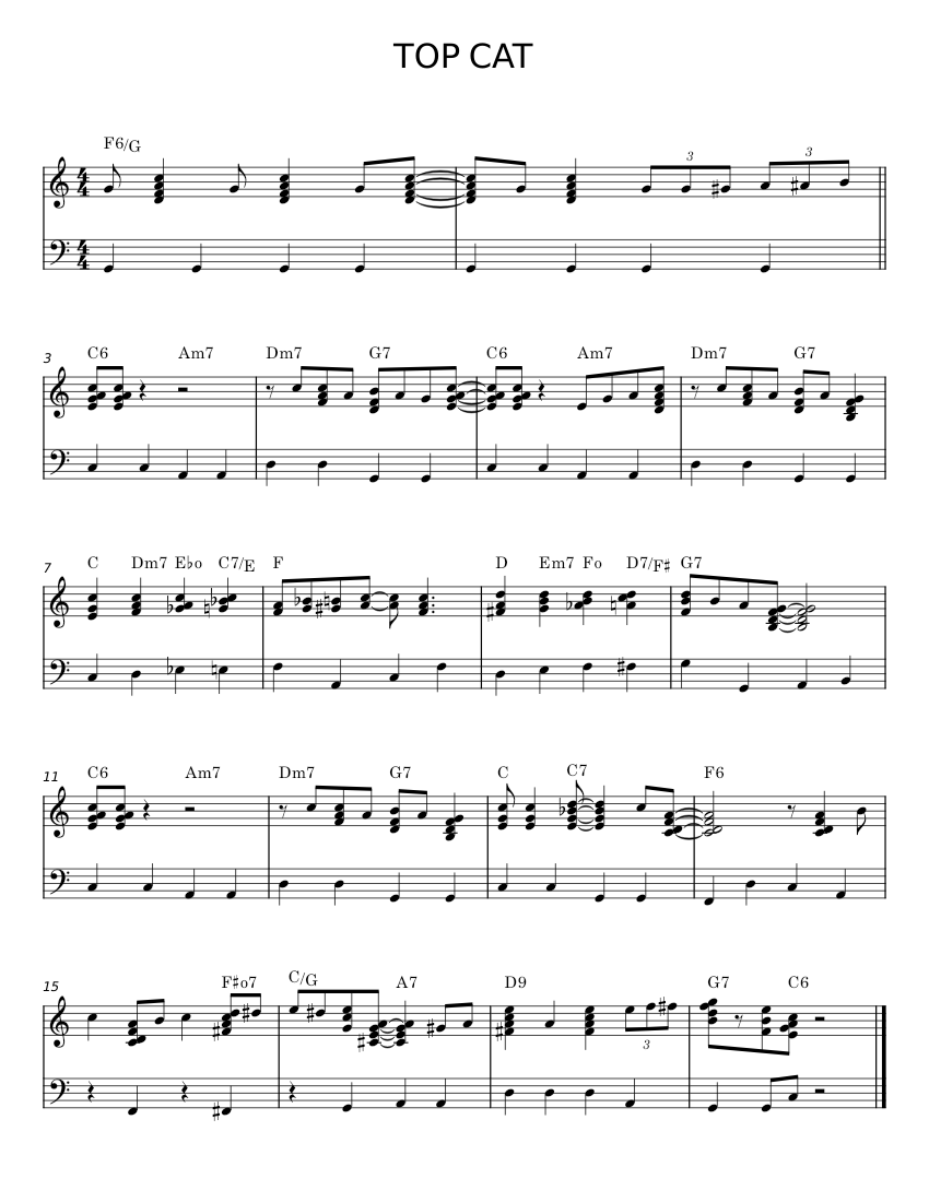TOP CAT Sheet Music with Chords for Piano (Piano Duo) | MuseScore.com