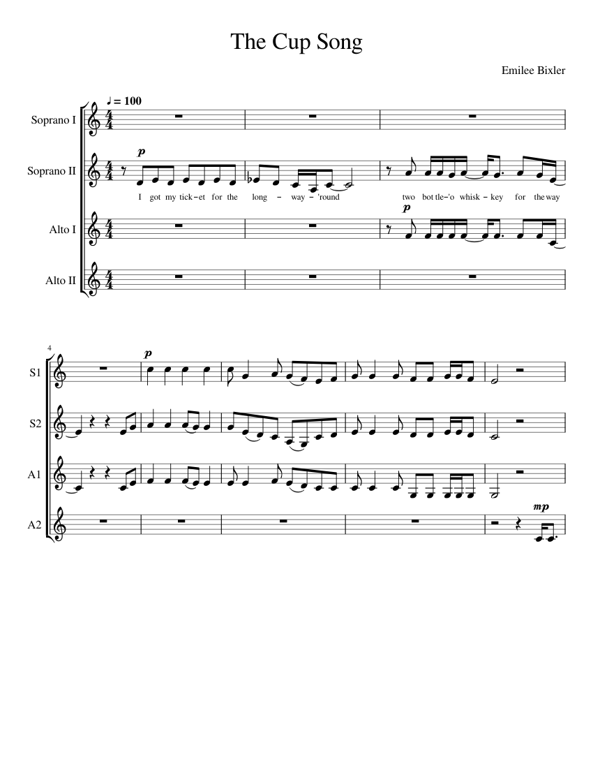 The Cup Song (Campfire) SSAA Sheet music for Soprano, Alto, Tenor, Bass ...