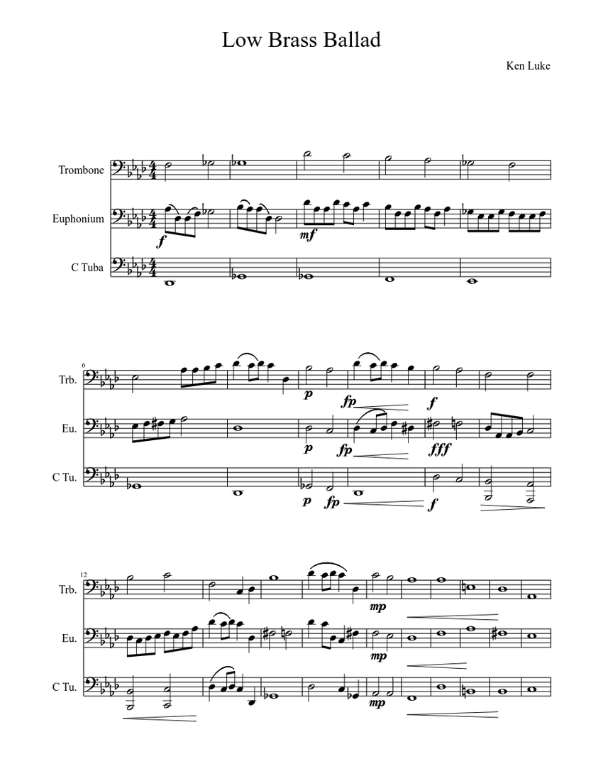 Low Brass Ballad Sheet music for Trombone, Tuba (Brass Duet) | Download ...