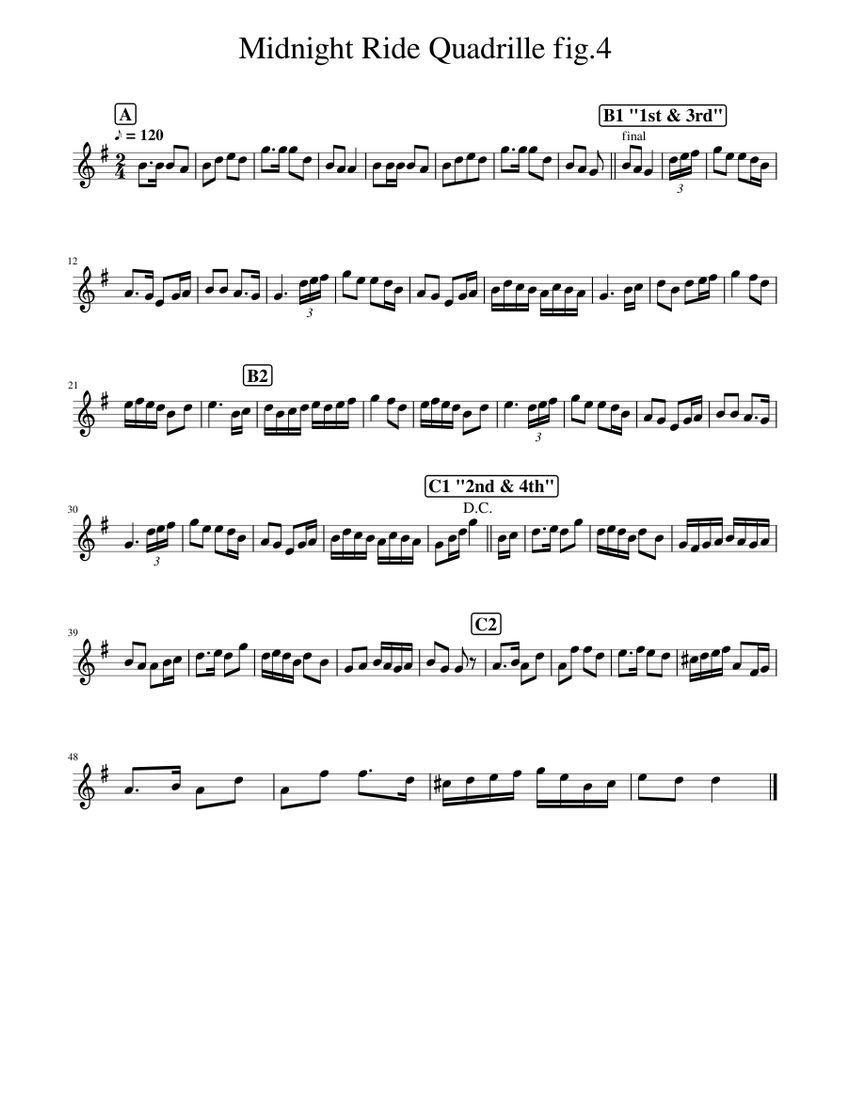 Midnight Ride Quadrille fig.4 Sheet music for Piano (Solo) Easy ...