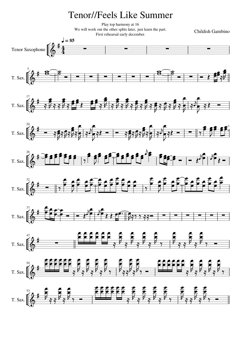 TENOR // Feels like summer // NOOMA Sheet music for Saxophone tenor ...