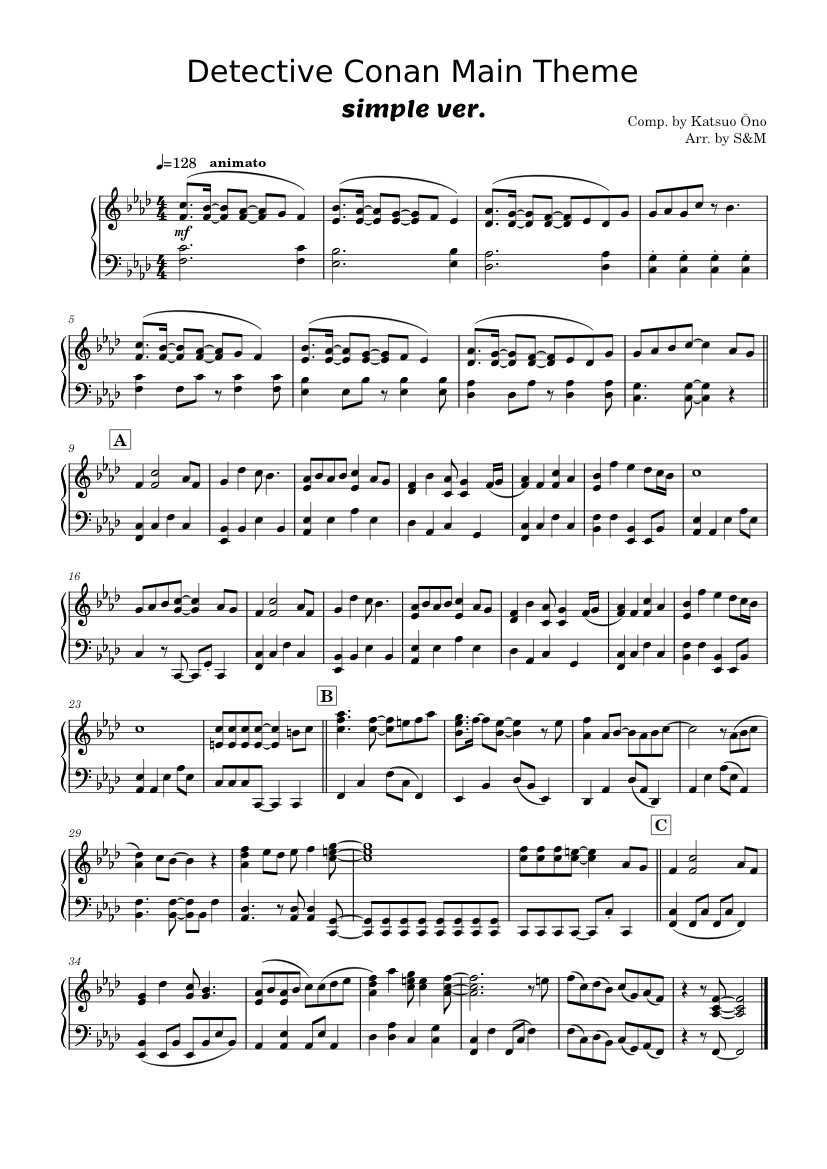 Detective Conan Main Theme simple ver. Sheet music for Piano (Solo ...