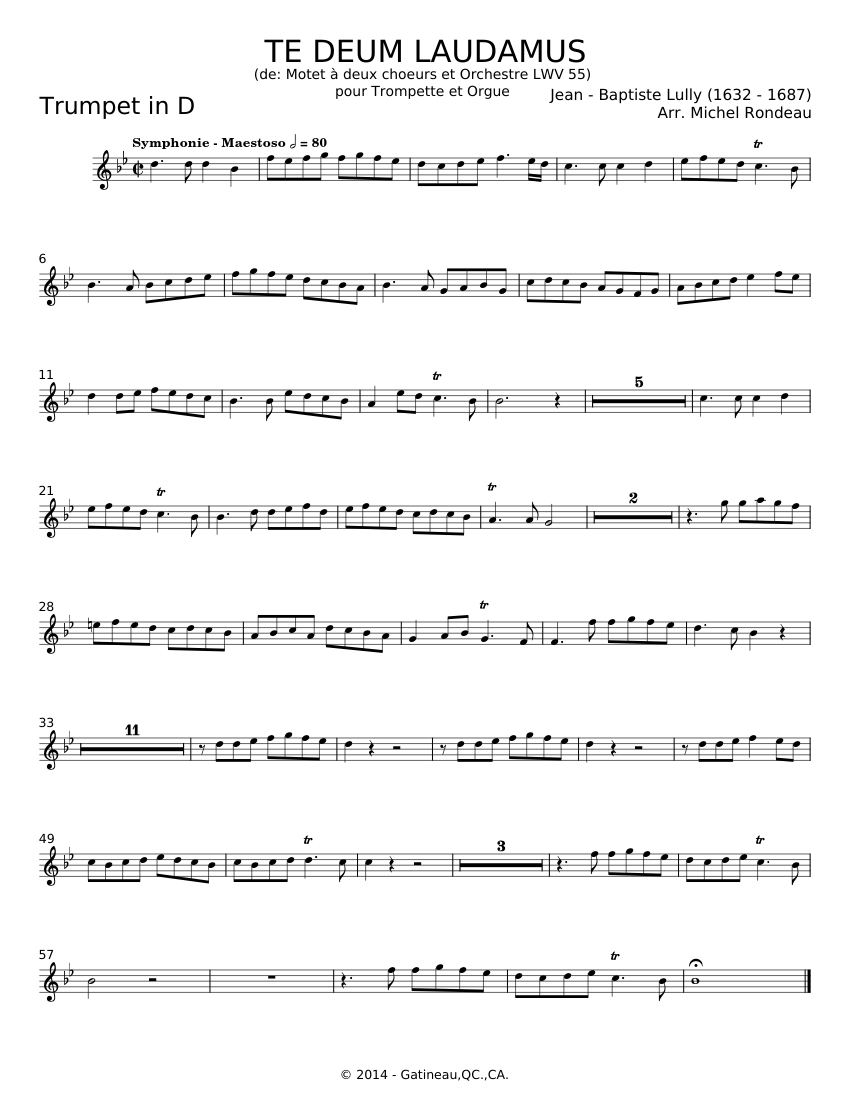 Te Deum laudamus - Jean-Baptiste Lully Sheet music for Trumpet in d (Solo) | Musescore.com